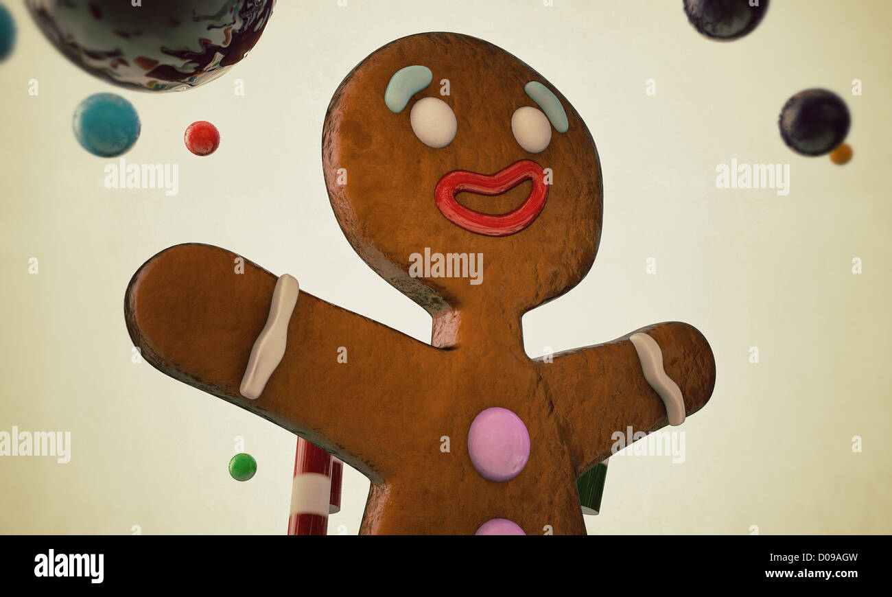 gingerbread man happy in a sweet candies world Stock Photo - Alamy