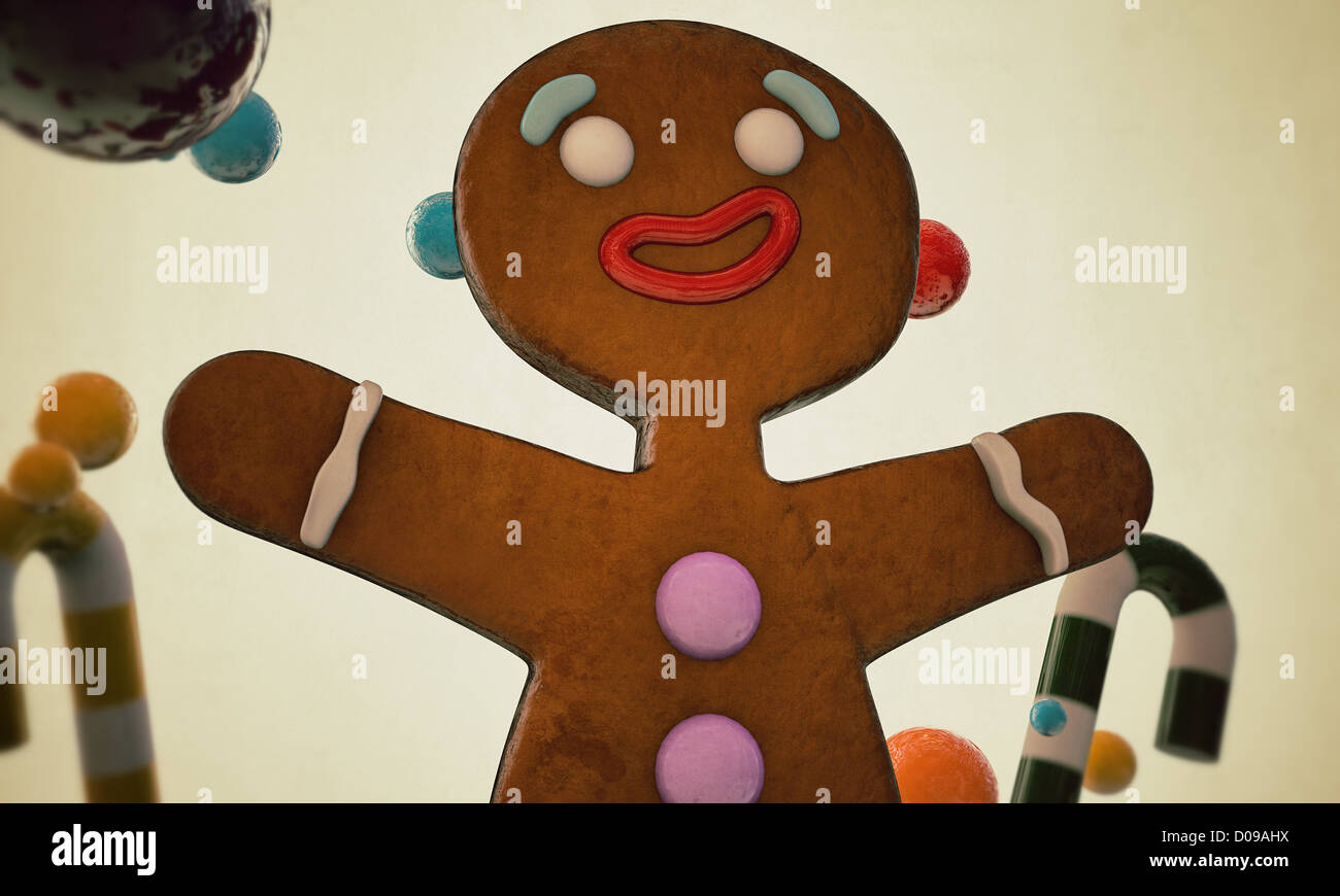 gingerbread man happy in a sweet candies world Stock Photo - Alamy