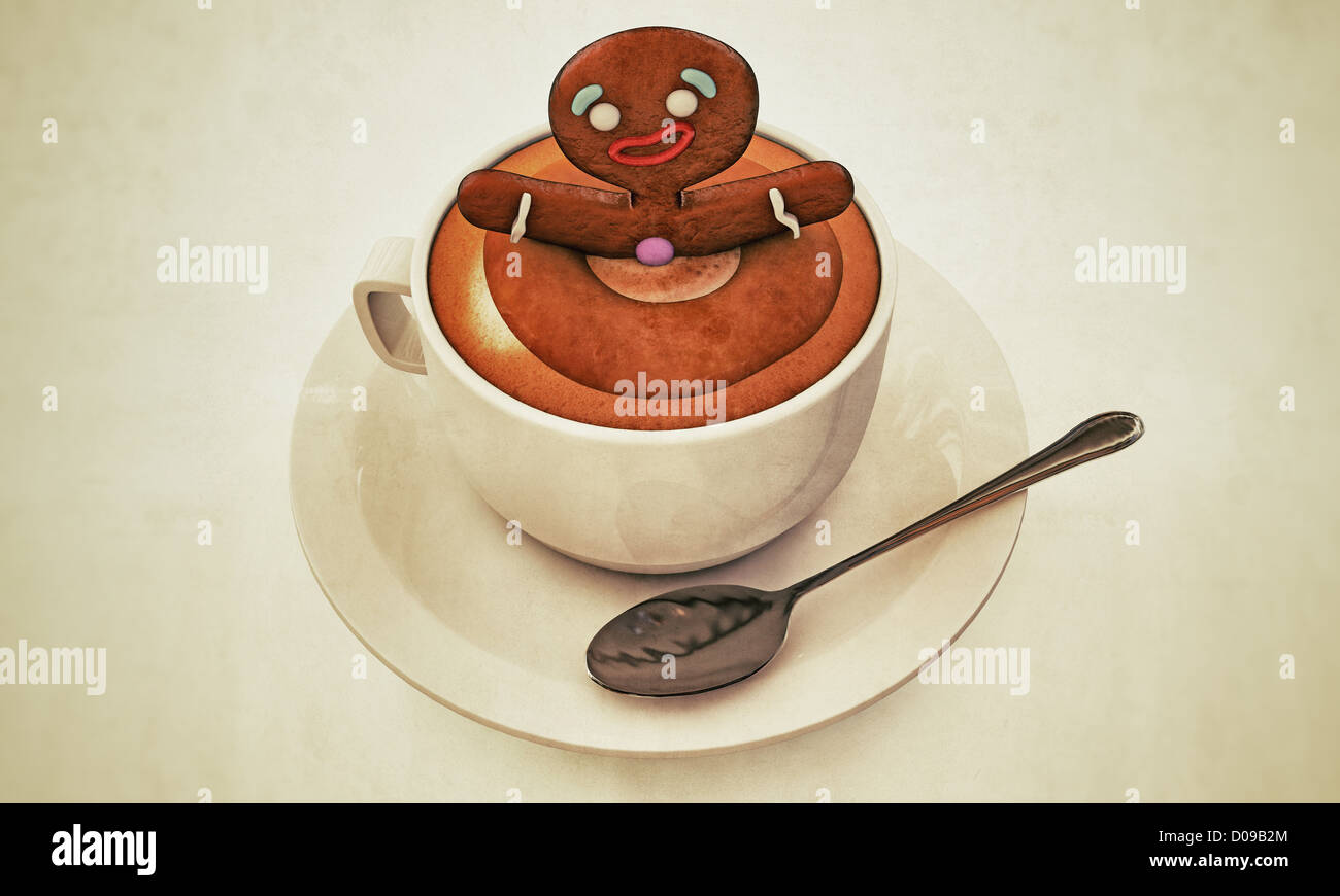 gingerbread man happy bath with cappuccino Stock Photo - Alamy
