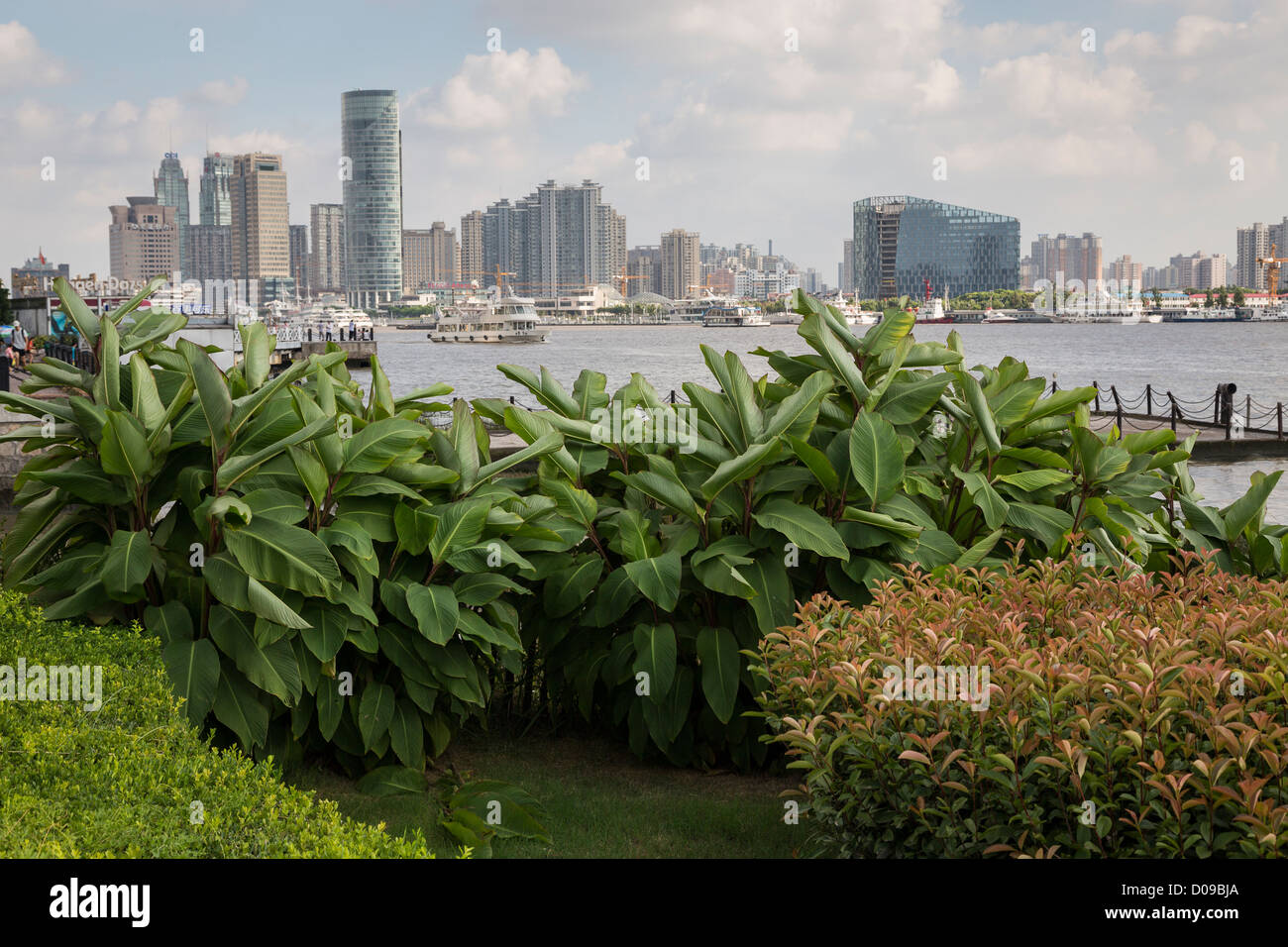 View of the Shanghai skyline from the riverside promenade Pudong area ...