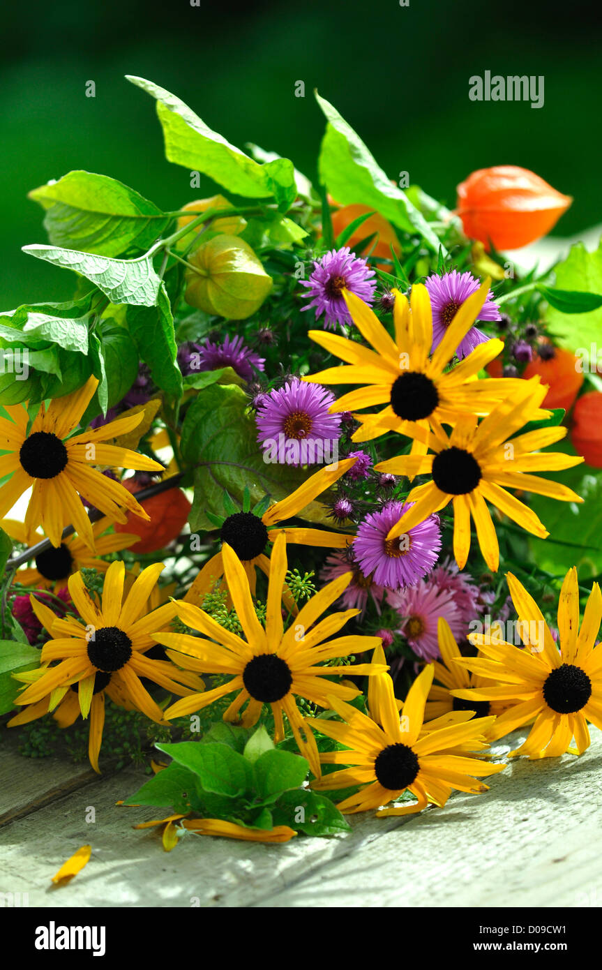 A bunch of colourful late summer cottage garden flowers UK Stock Photo ...