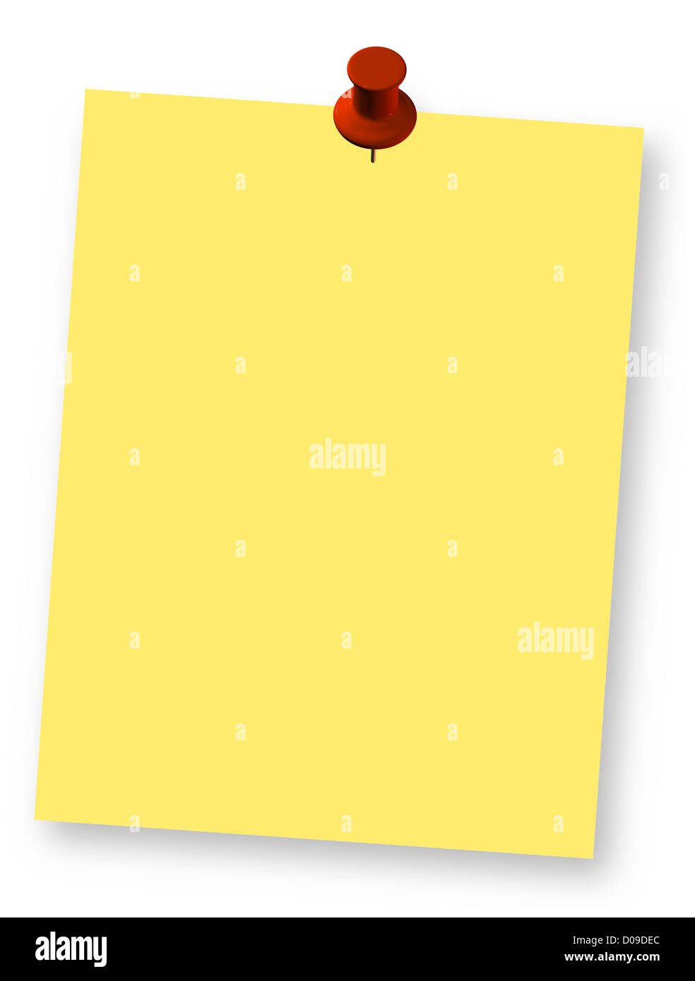 Blank yellow note paper and red pushpin design element. 3d illustration ...