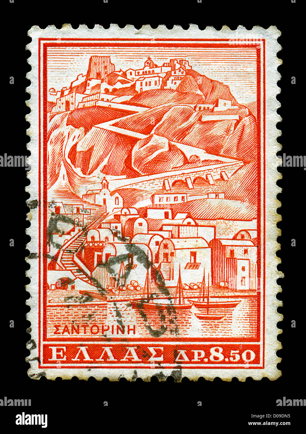 Vintage canceled postage stamp with illustration of the island of ...
