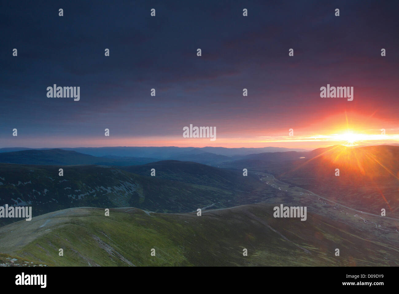 The Cairngorms at dawn from A'Mharconaich, Monadhliath, Drumochter Pass ...