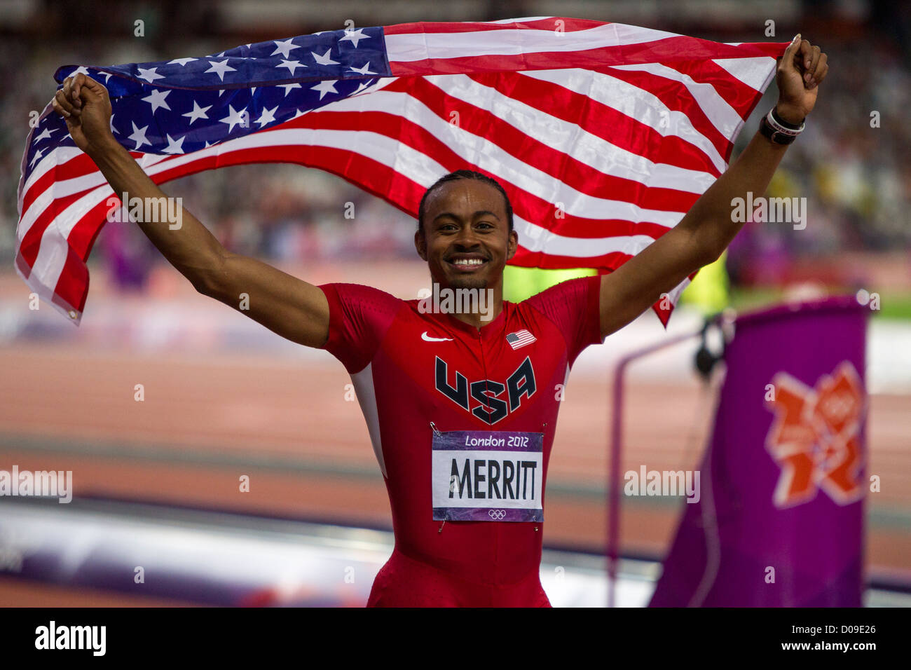Aries Merritt (USA) gold medalist in the Men's 110m Hurdles at the ...