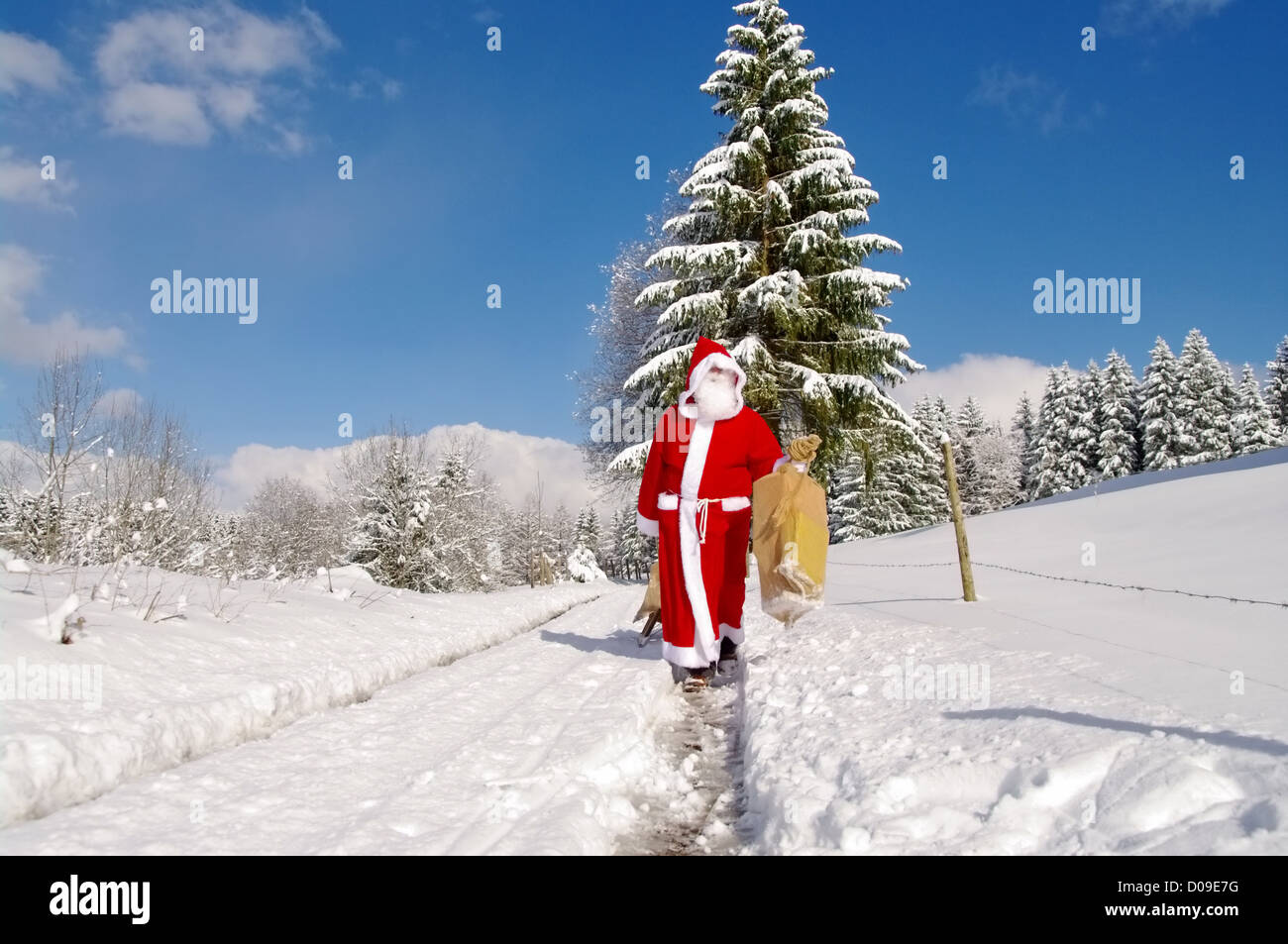 Santa Claus, Father Christmas in a beautiful winter landscape Stock ...