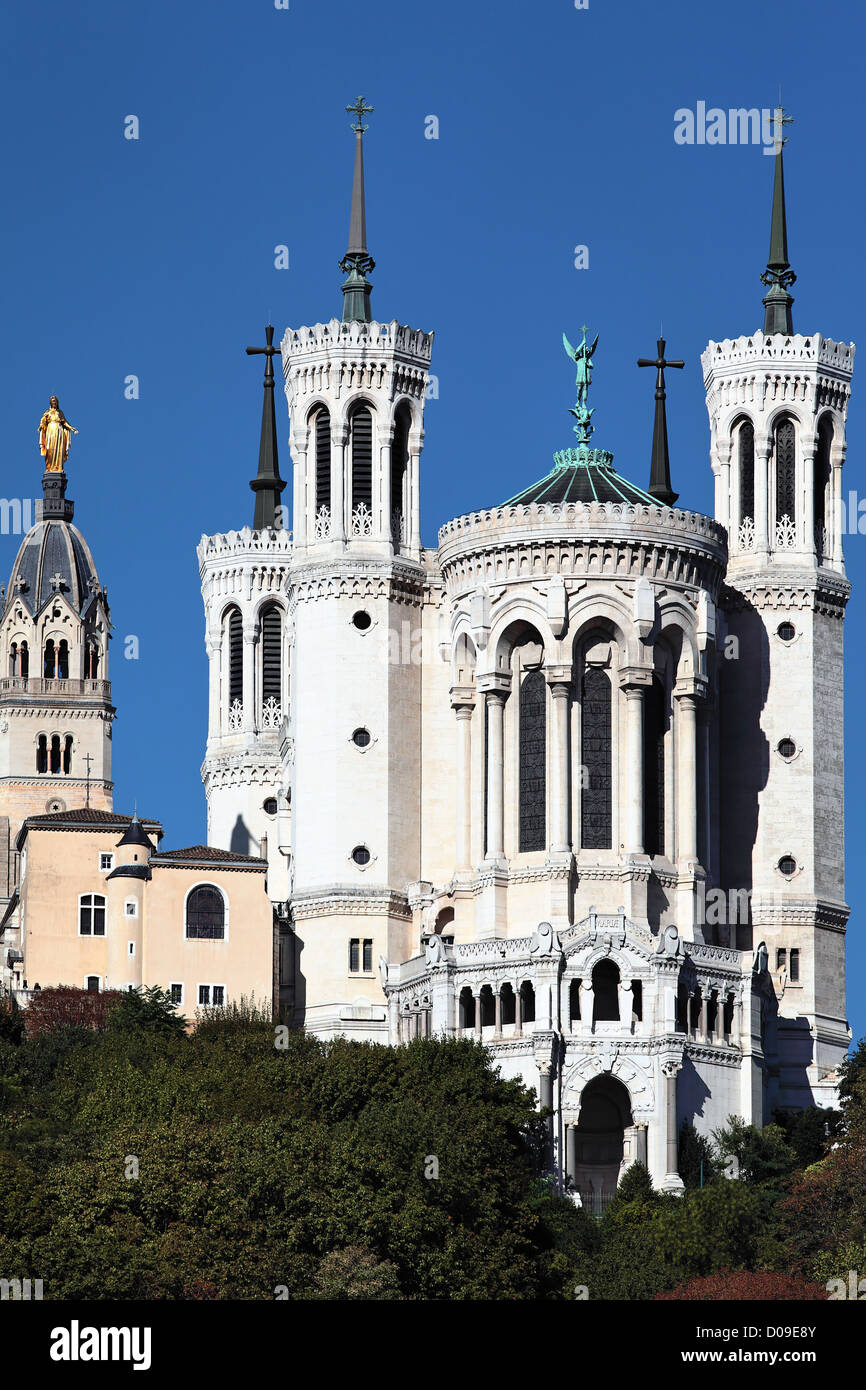 Lyon basilica and statue in the blue sky Stock Photo - Alamy