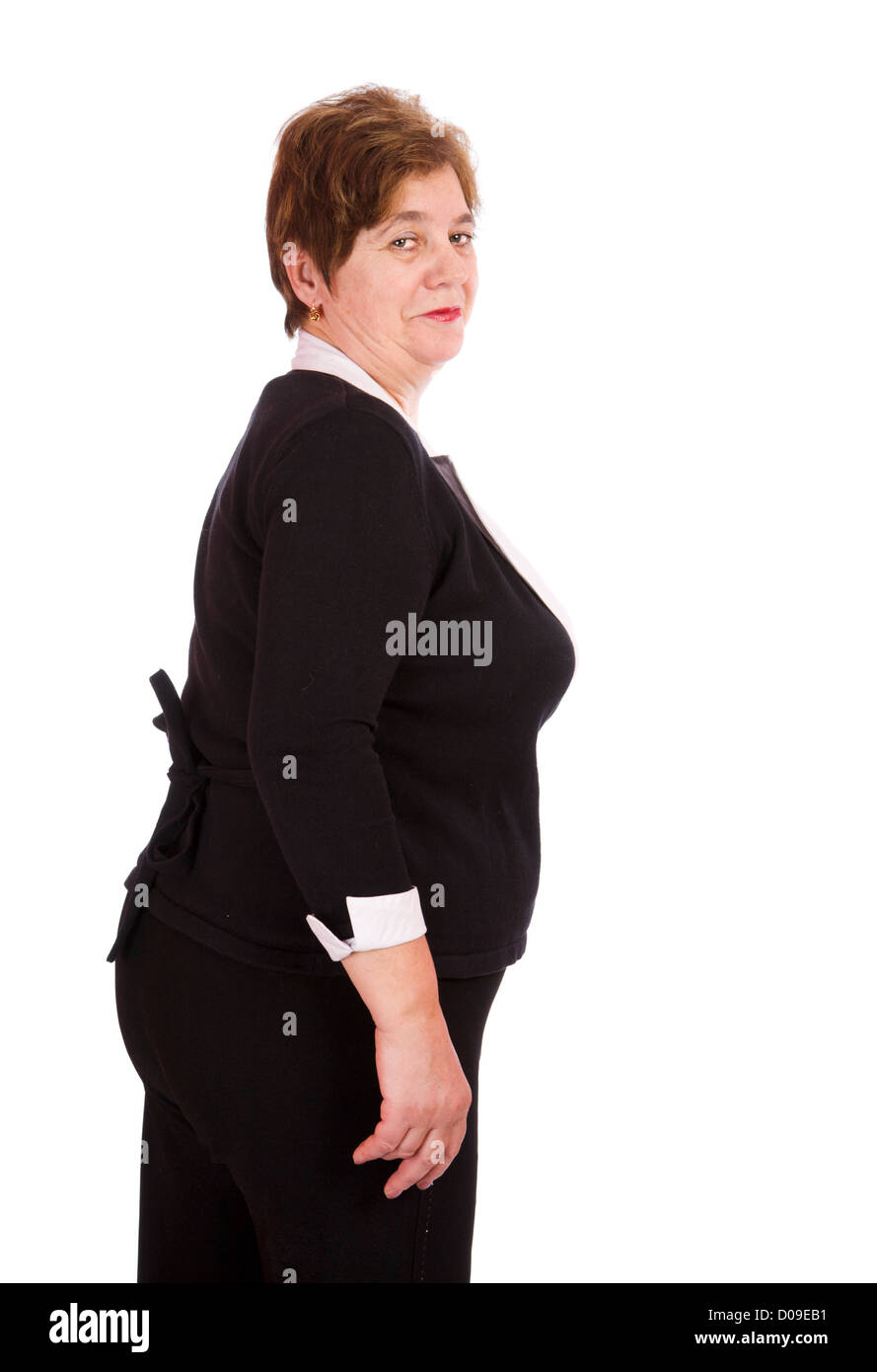 Senior woman turning back isolated on white Stock Photo - Alamy