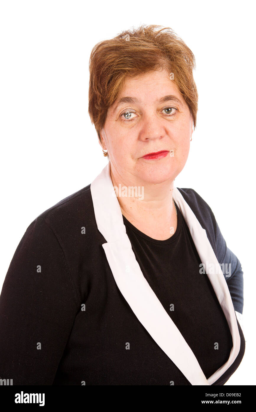 Senior woman standing isolated on white Stock Photo - Alamy