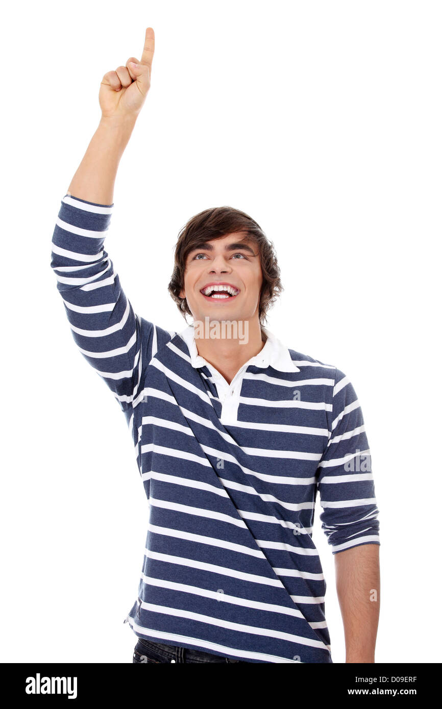 Handsome man pointing up Stock Photo - Alamy