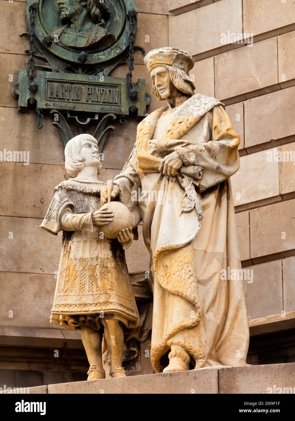 Detail of stone figures at the base of the Columbus monument in the Old ...
