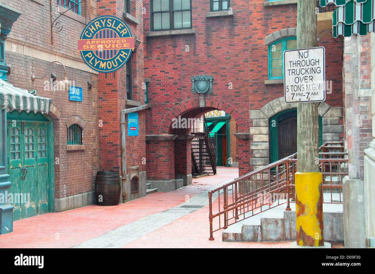 Replica of 1950s street at Universal Studio amusement park in Singapore ...