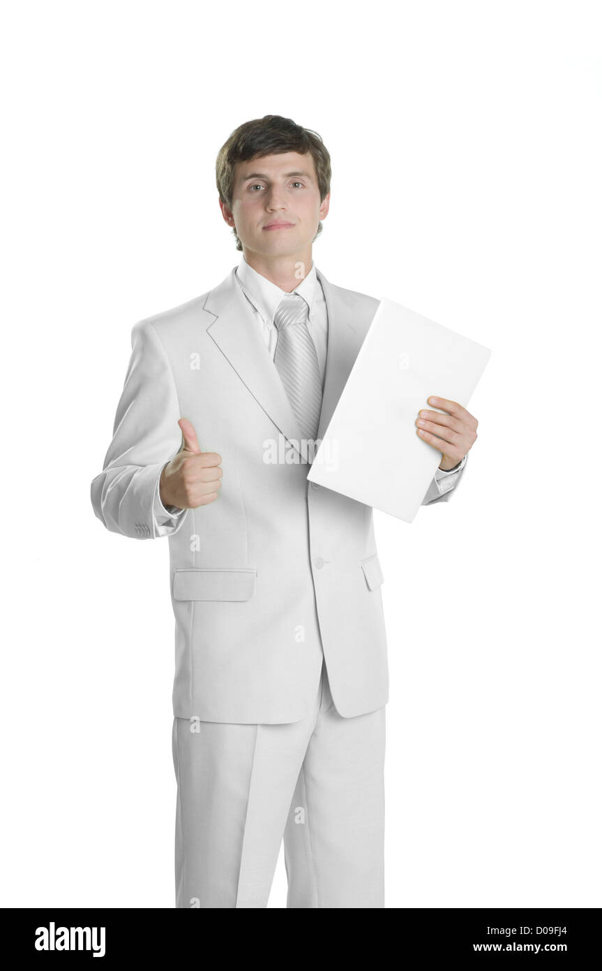 Young business person with paper folder over white Stock Photo - Alamy
