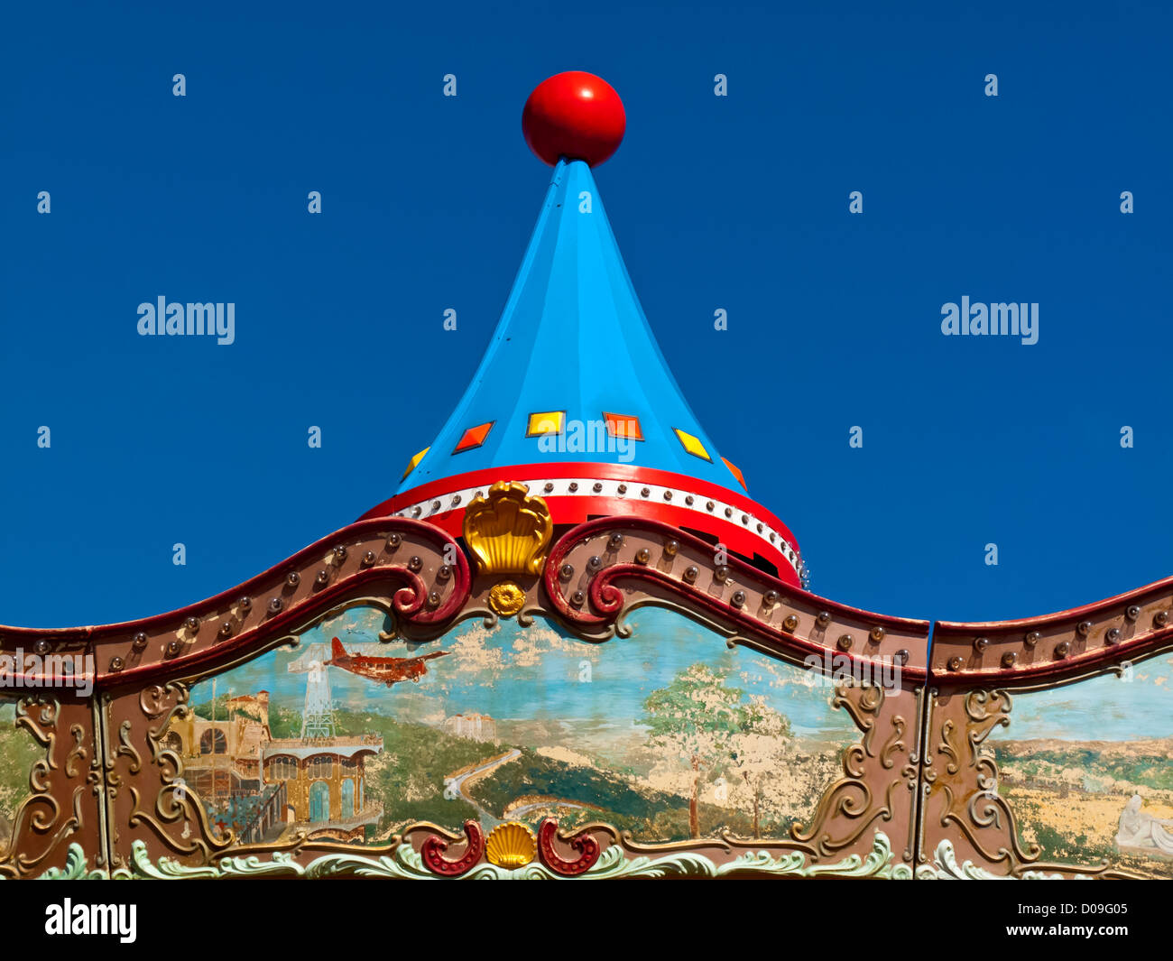 Detail of fairground carousel at Tibidabo amusement park in Barcelona ...