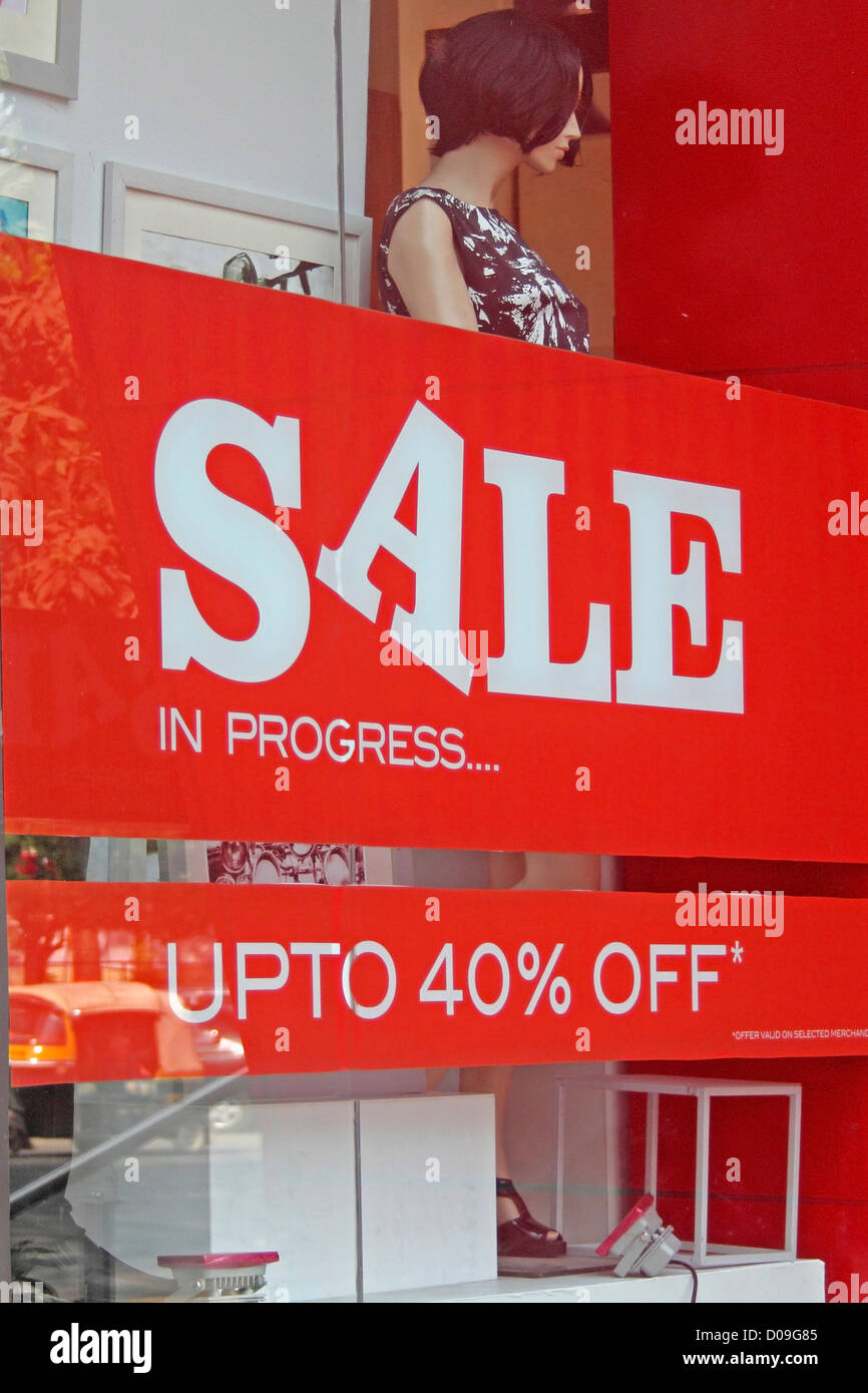 window display with 40 % Discount board at a shop, India Stock Photo ...