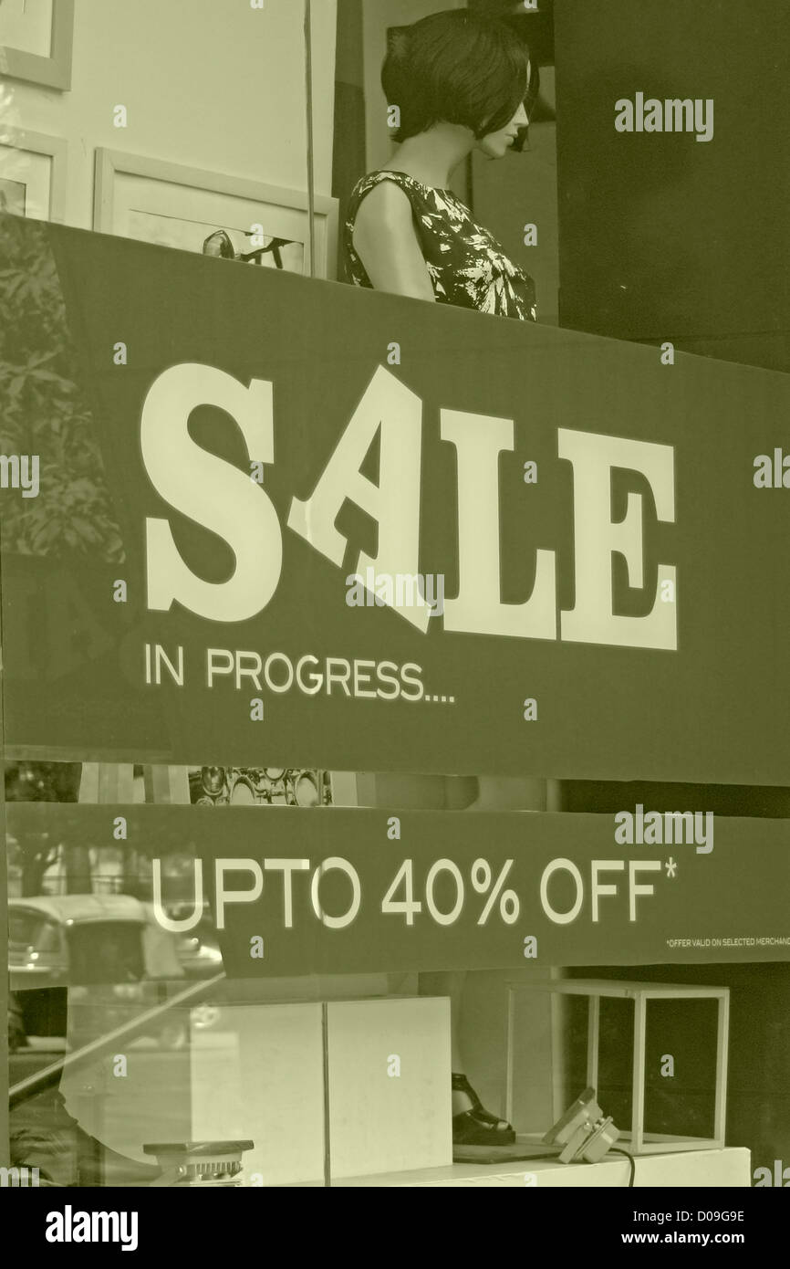 window display with 40 % Discount board at a shop, India Stock Photo ...