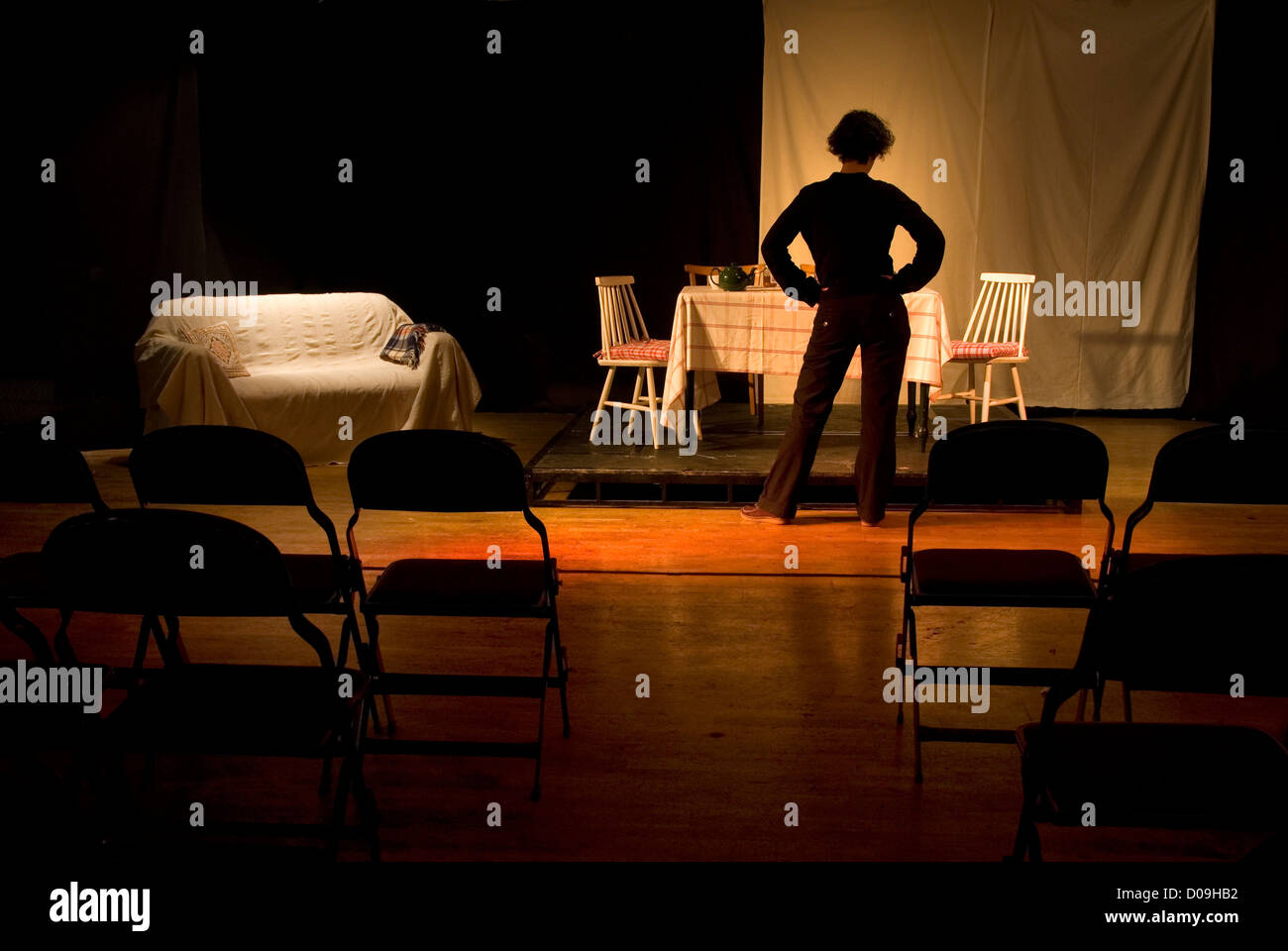 Woman on stage, theatre, England, UK Stock Photo - Alamy