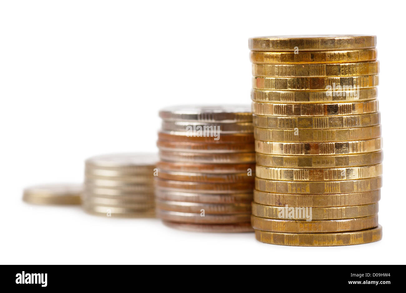 Stacks of coins over white background Finance growing concept Stock ...