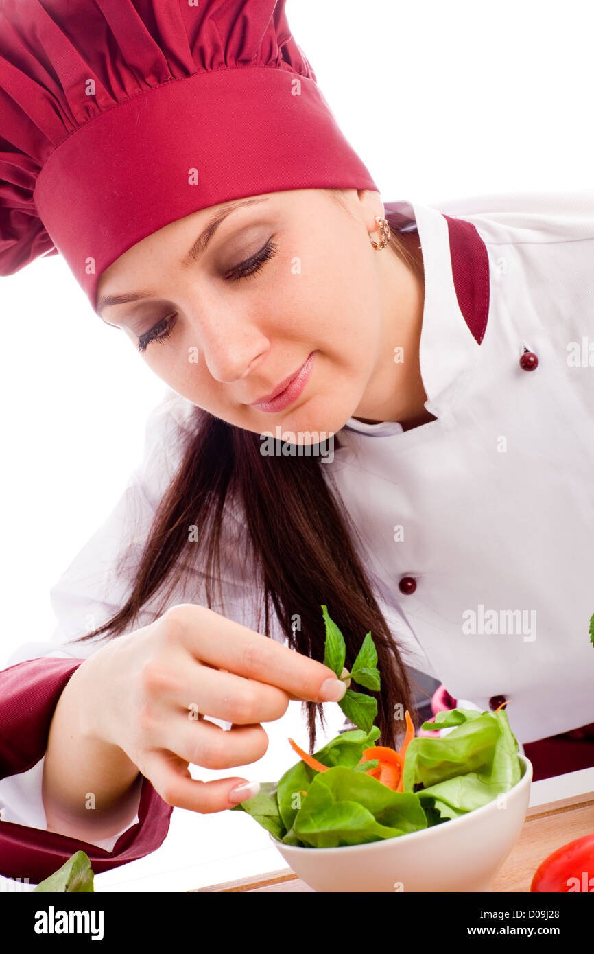 photo of succesfull female restaurant chef on white background Stock ...