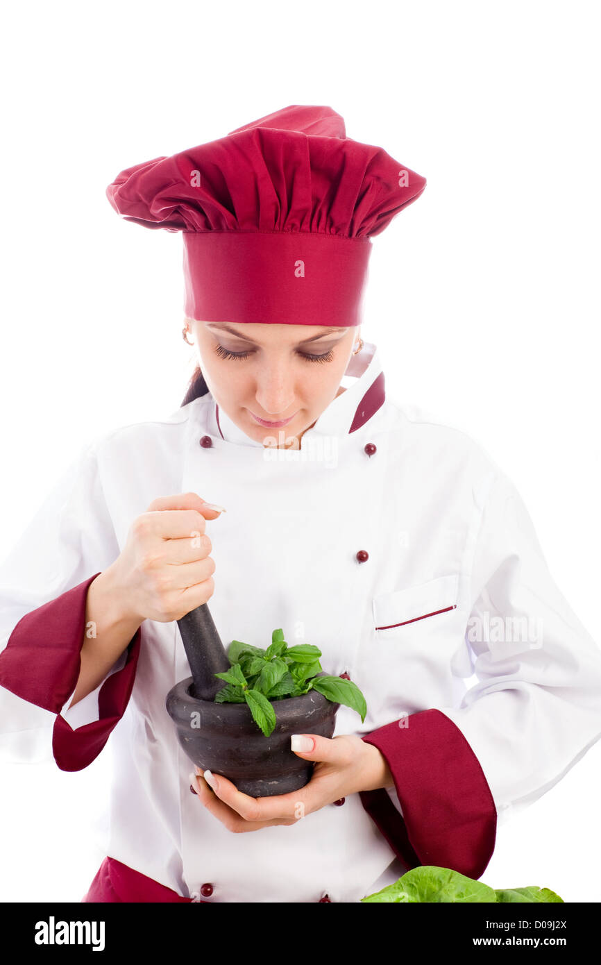 photo of succesfull female restaurant chef on white background Stock ...