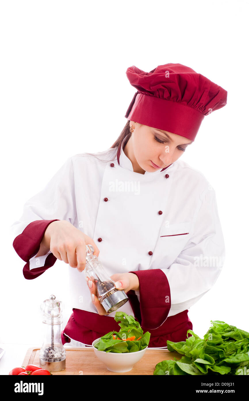 photo of succesfull female restaurant chef on white background Stock ...