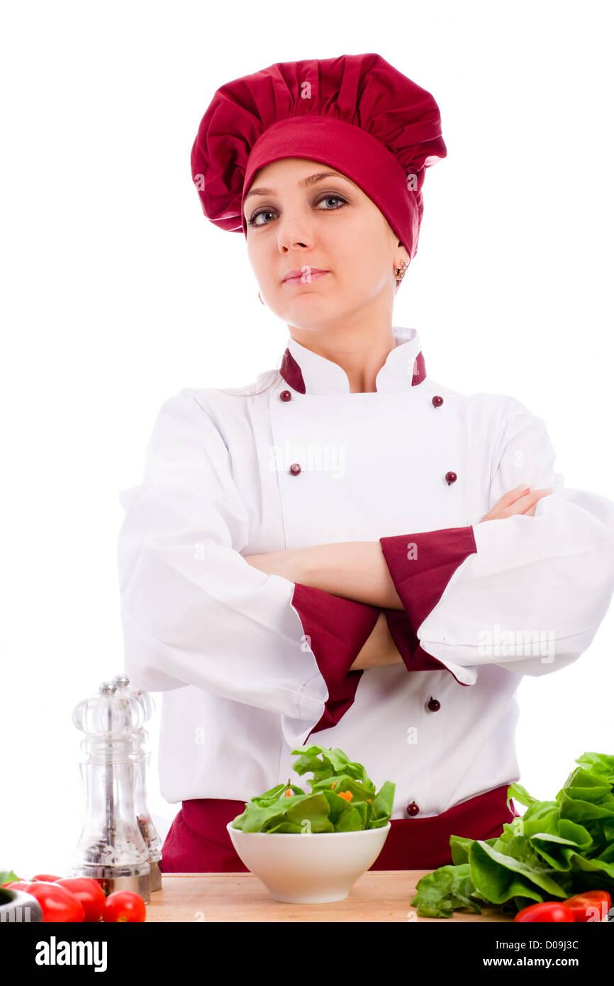 photo of succesfull female restaurant chef on white background Stock ...