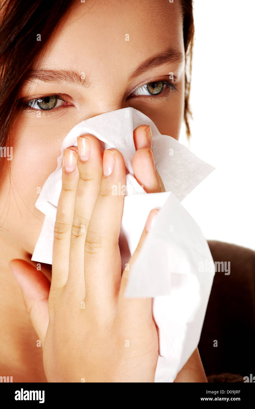 Closeup portrait of blowing girl Stock Photo - Alamy