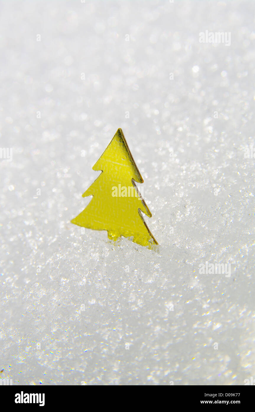 golden trees on a real snowy icy surface Stock Photo - Alamy