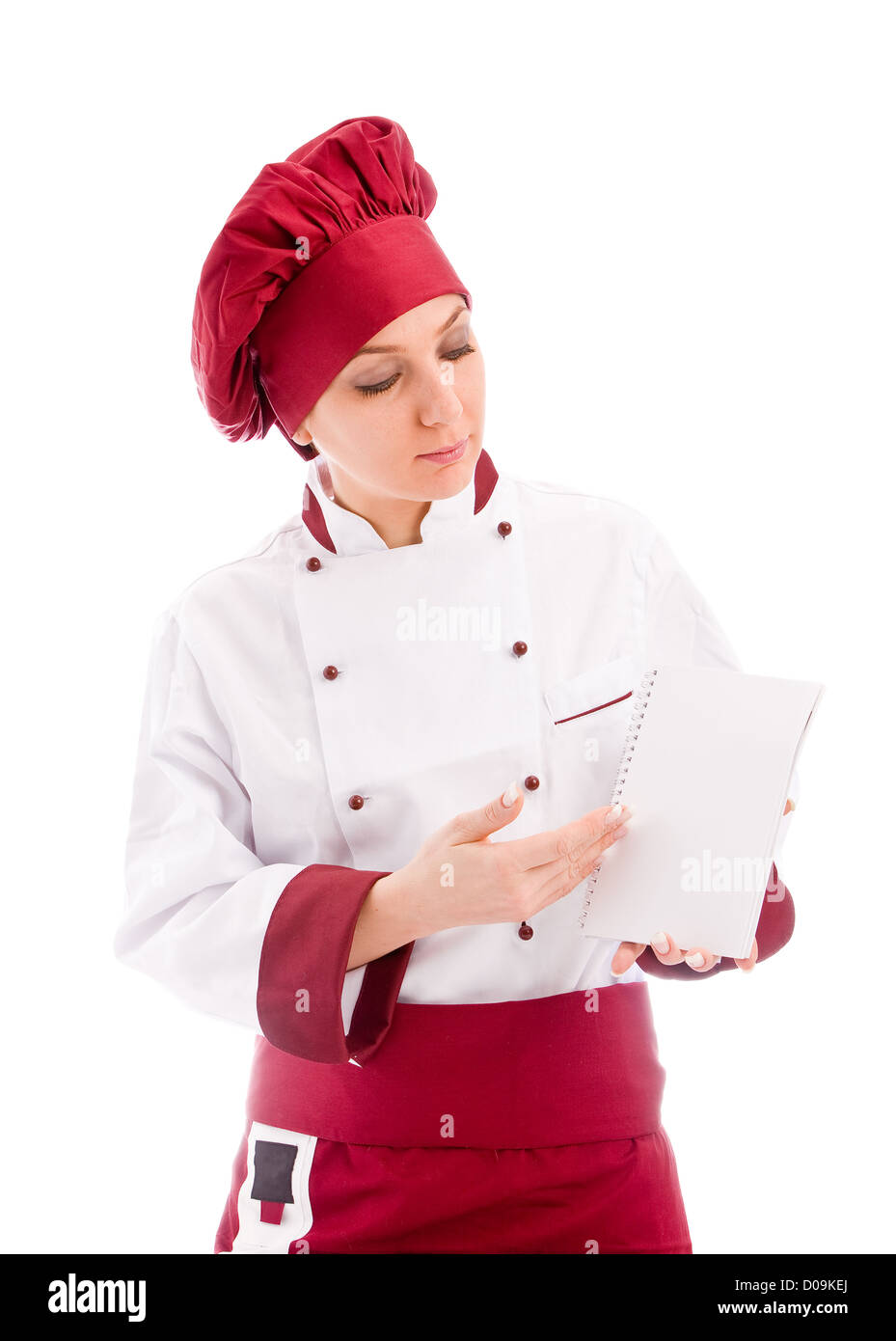 photo of female chef with menu in her hands presenting her news Stock ...