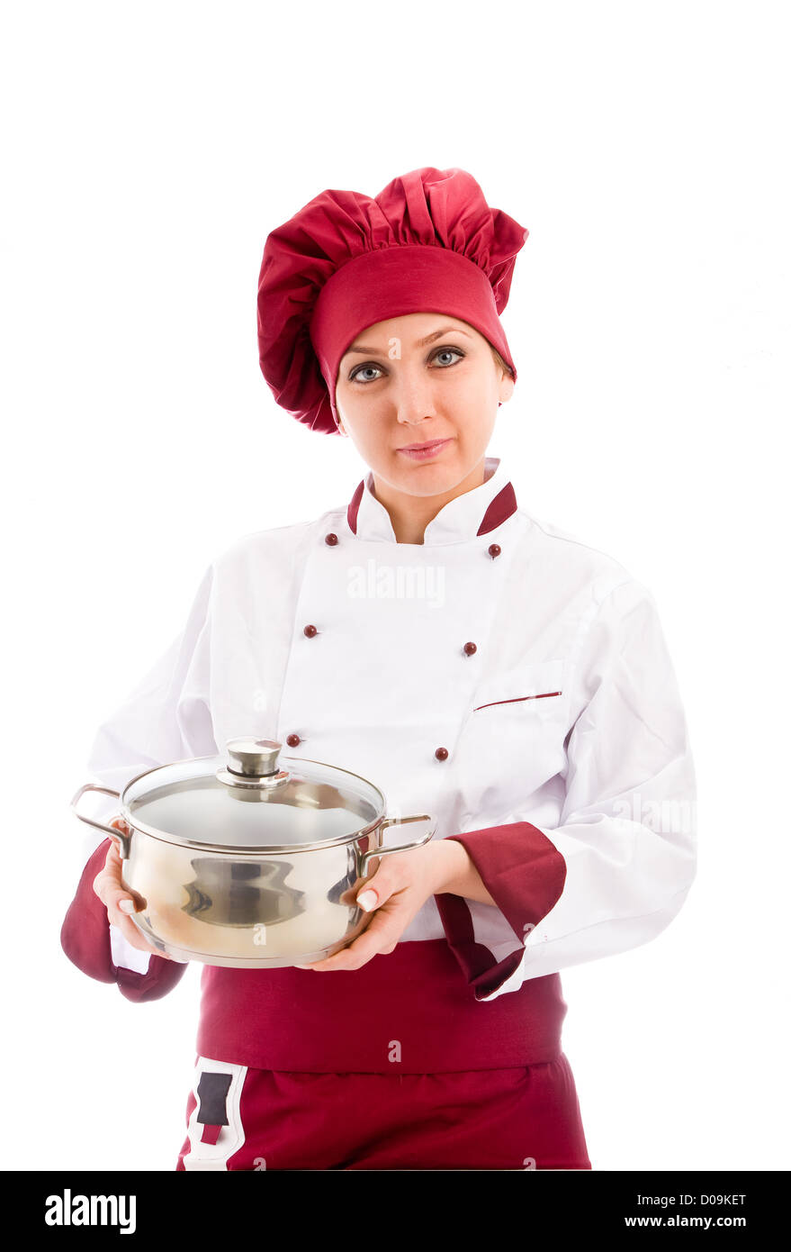 photo of chef with pot in her hands presenting us her dish Stock Photo ...