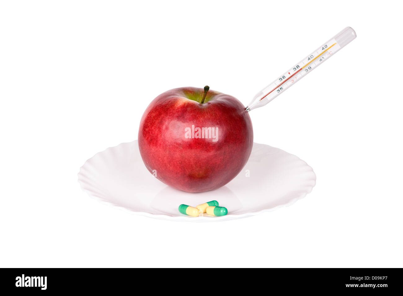 red apple with thermometer isolated on white background Stock Photo - Alamy