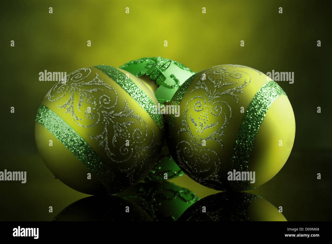 photo of shiny round christmas balls in front of rural background Stock ...