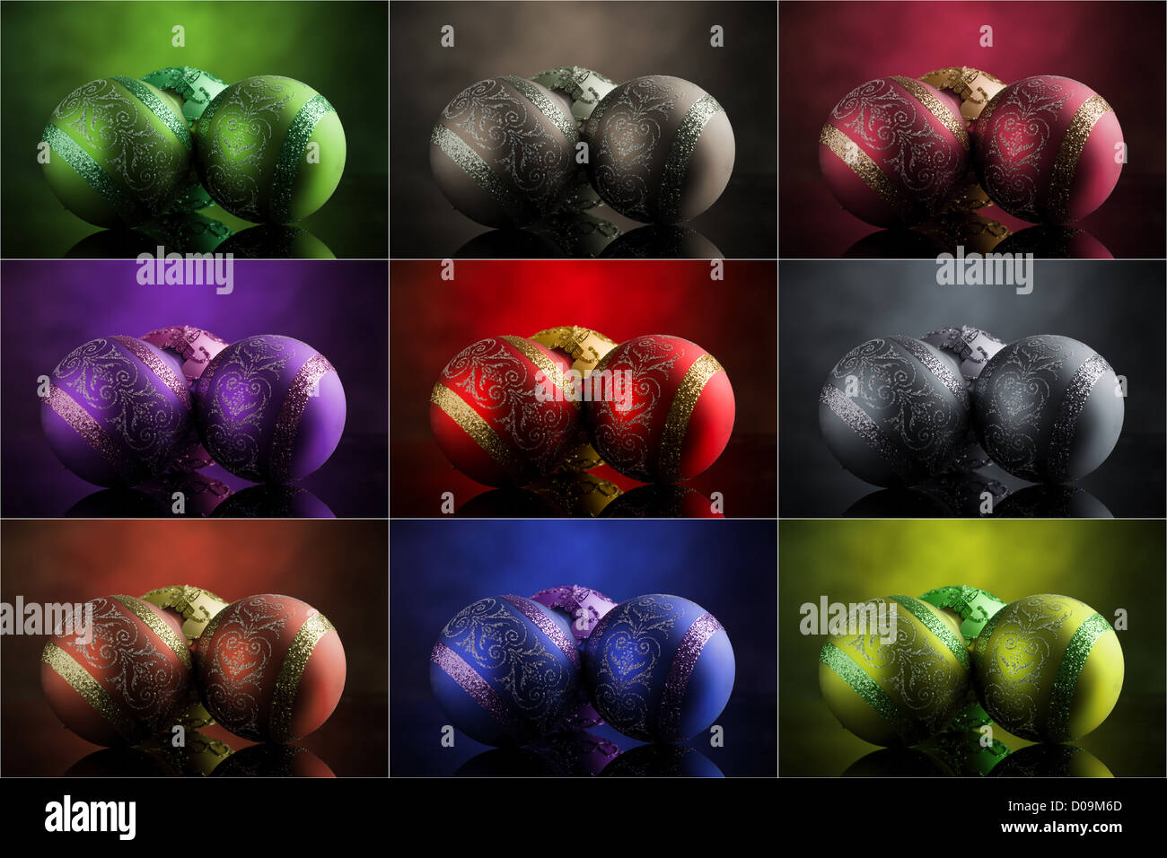 photo of shiny round christmas balls in front of rural background Stock ...