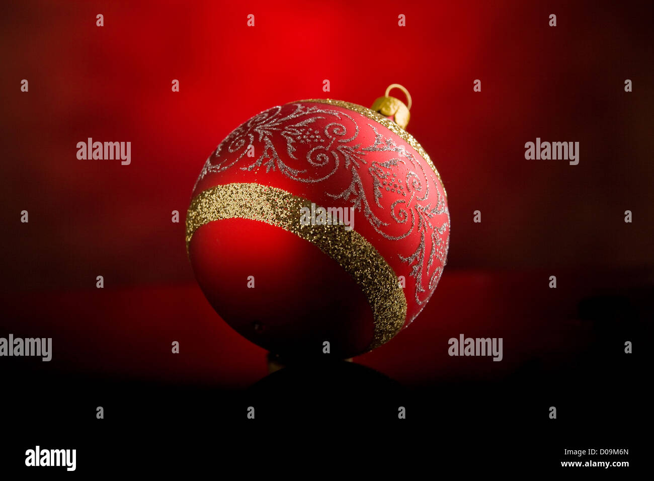 photo of shiny round christmas balls in front of rural background Stock ...