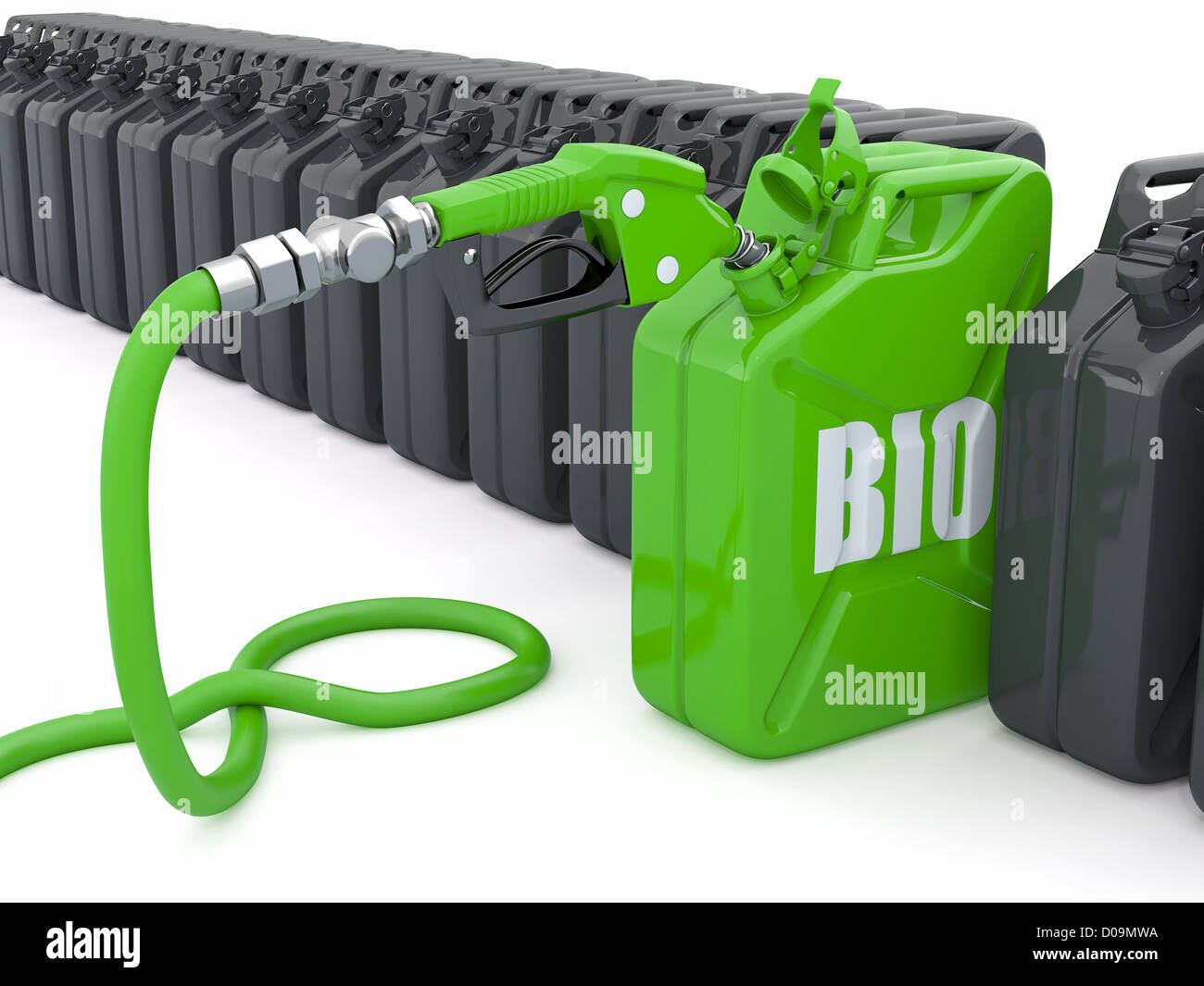 Biofuel. Gas pump nozzle and jerrycan. 3d Stock Photo - Alamy