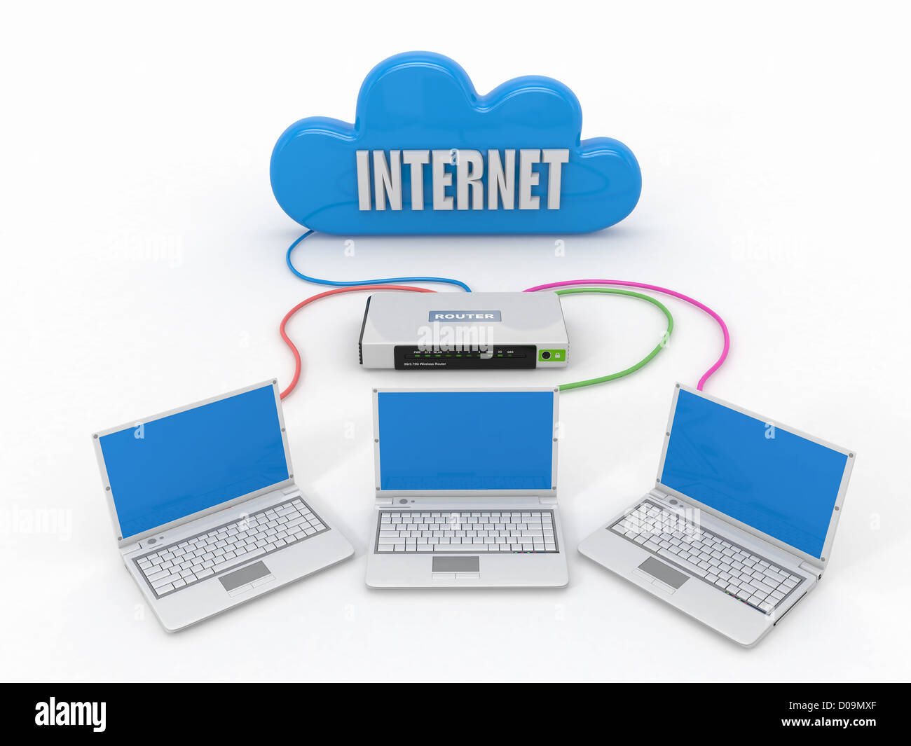 Home Network. Router and three laptops. 3d Stock Photo - Alamy