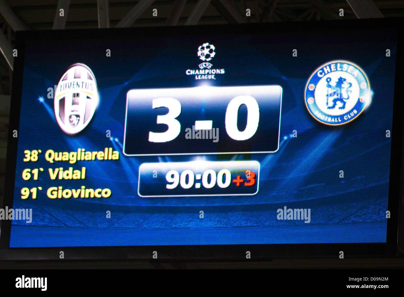 Turin, Italy. 20th November 2012. Scoreboard, NOVEMBER 20, 2012 ... Turin, Italy. 20th November 2012. Scoreboard, NOVEMBER 20, 2012 ...