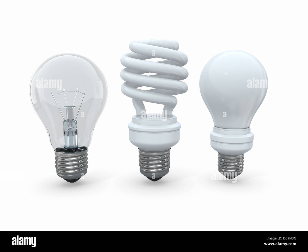 Three types of lamp bulbs on white background. 3d Stock Photo - Alamy
