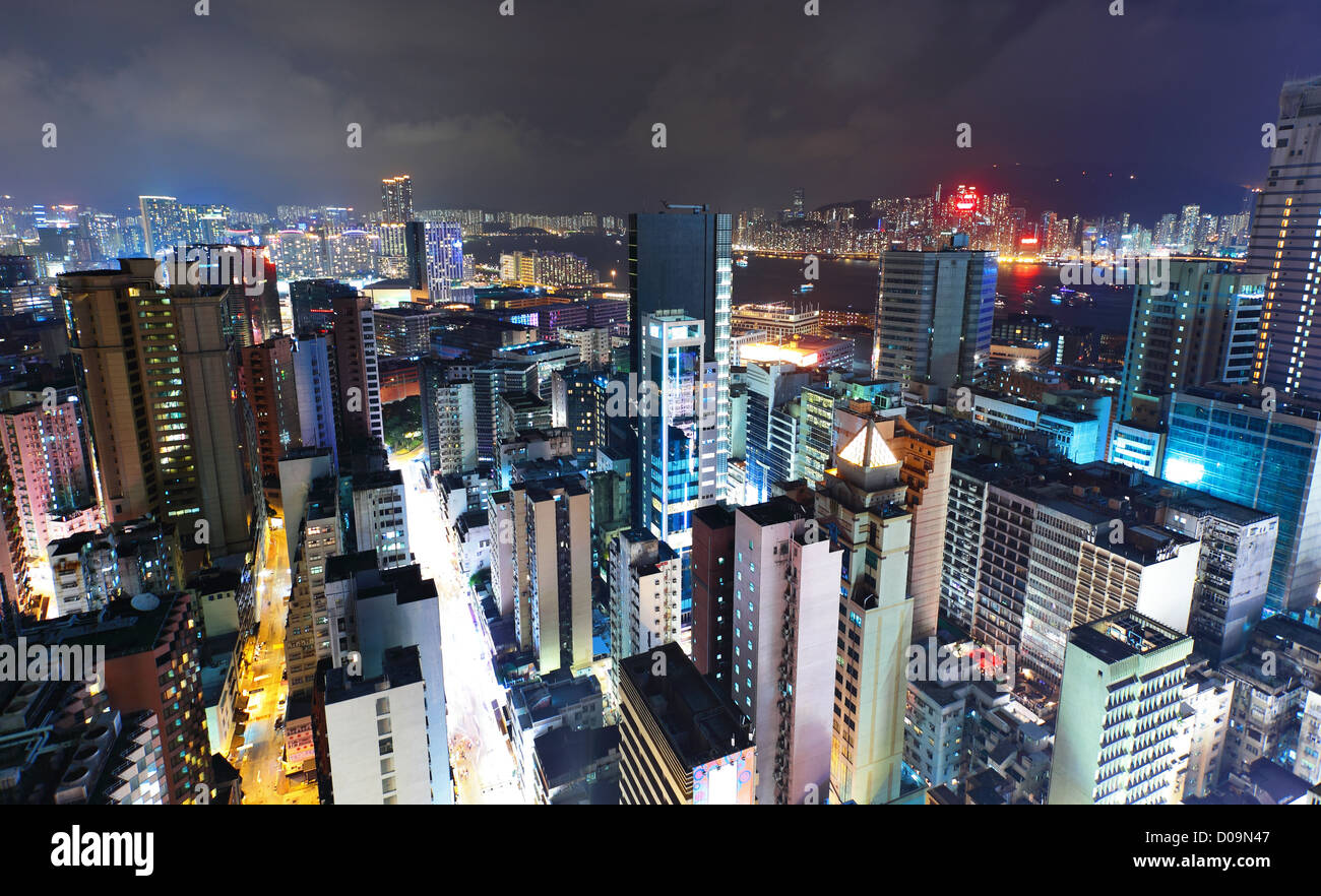 Hong Kong with crowded building at night Stock Photo - Alamy