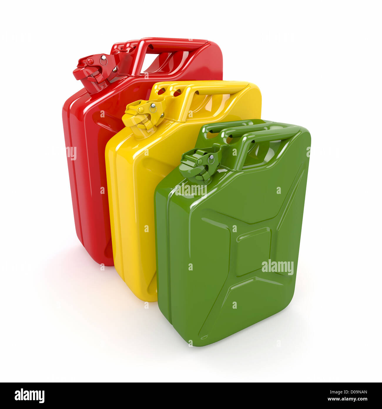Three canisters. Fuel can on white background. 3d Stock Photo - Alamy
