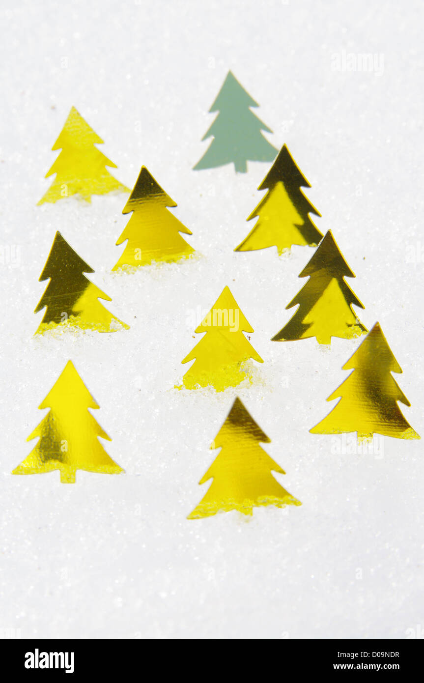 golden trees on a real snowy icy surface Stock Photo - Alamy