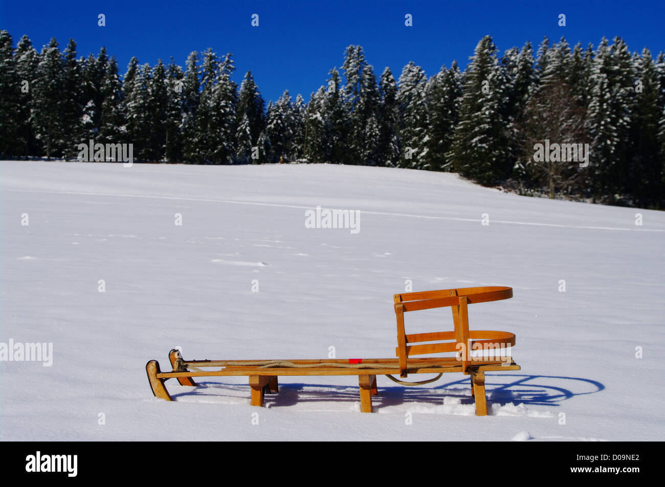 sledge outside in a snowy winter landscape Stock Photo - Alamy