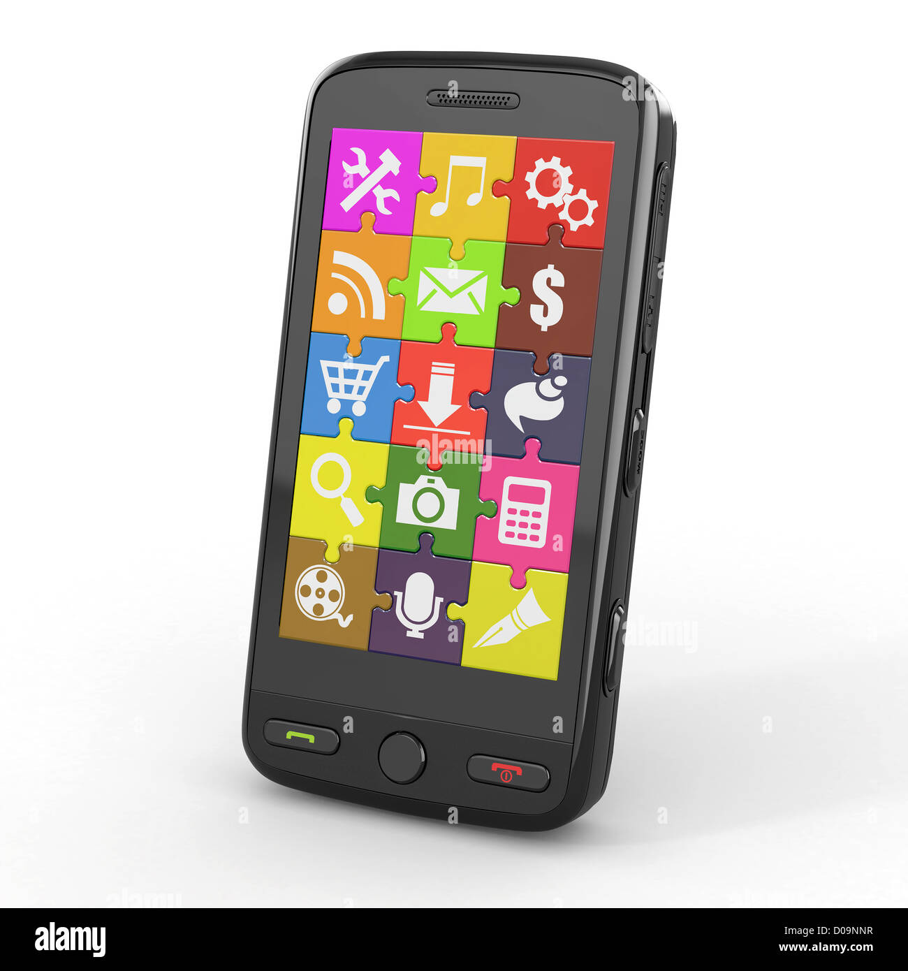 Mobile phone software. Screen from puzzle with icons. 3d Stock Photo ...