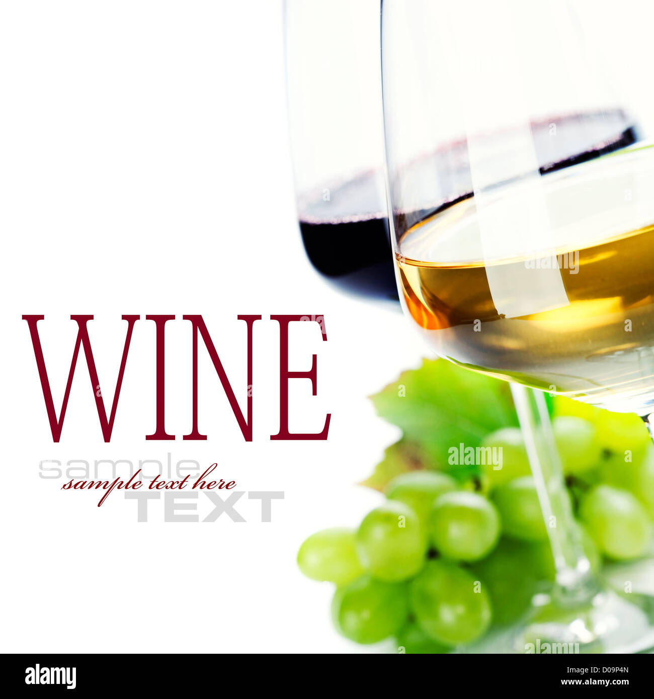 glasses of wine and grape over white (with sample text Stock Photo - Alamy