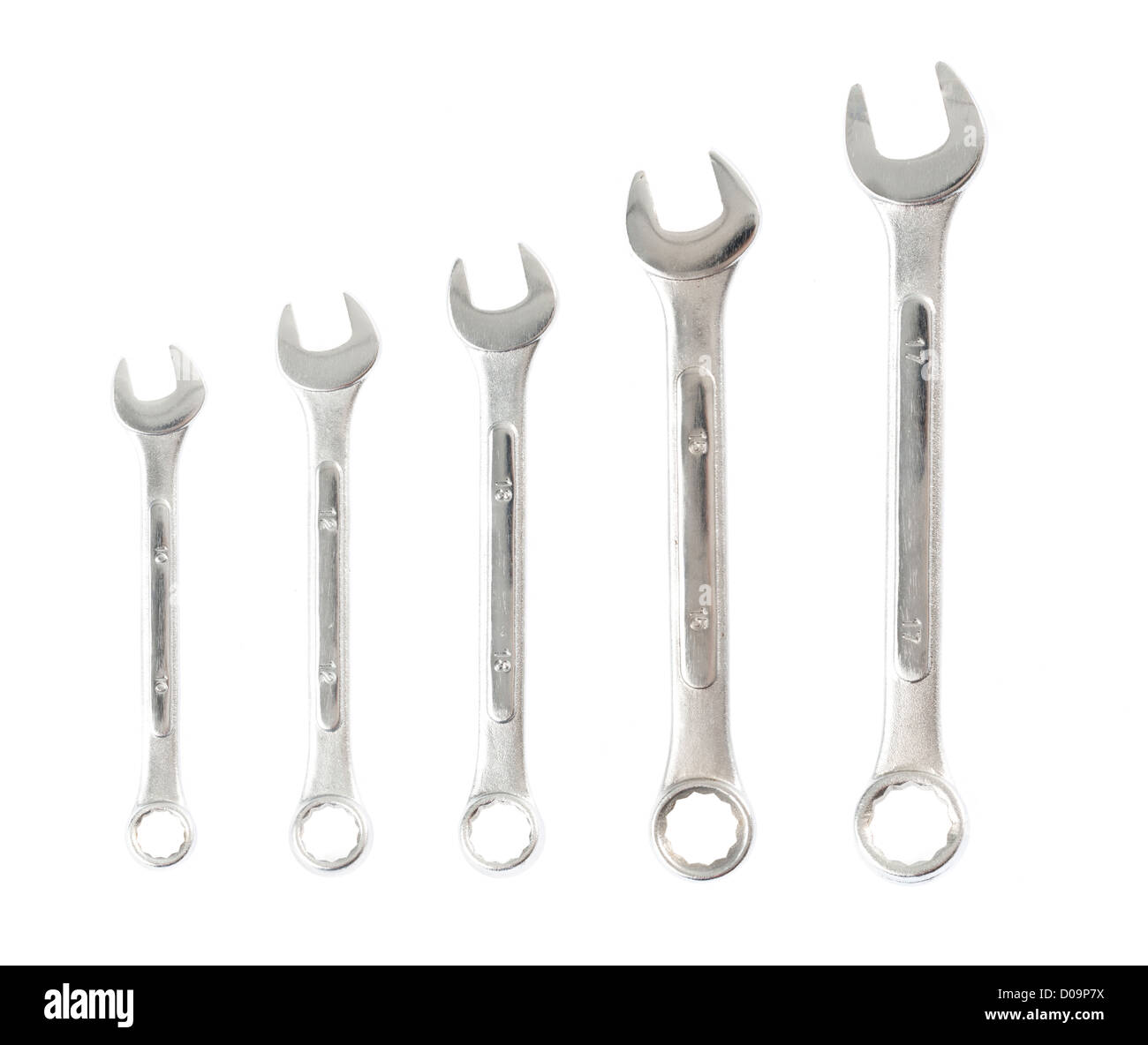 Silver screw wrench in front of white background Stock Photo - Alamy