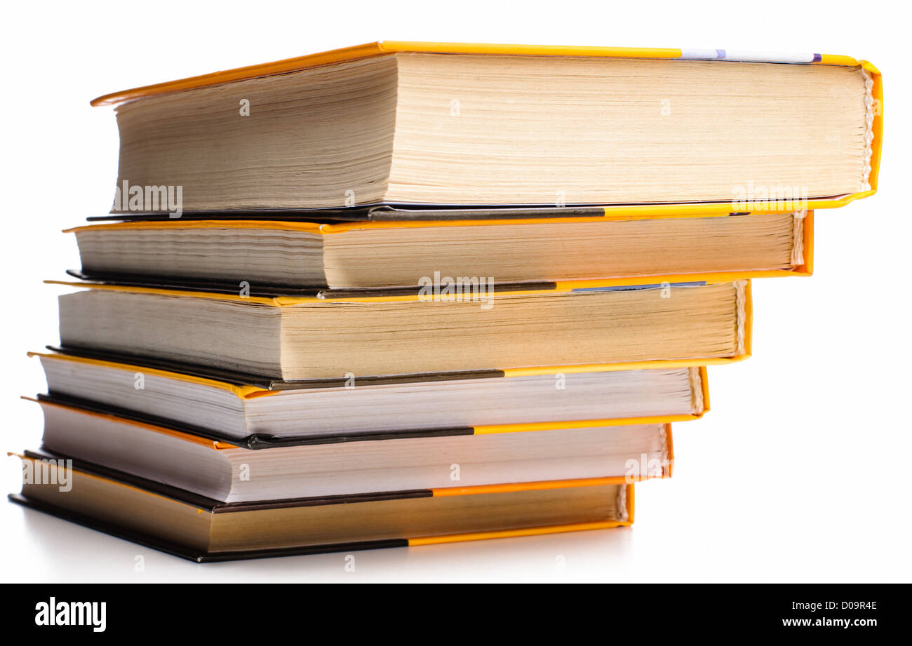 Big stack of yellow books isolated on white background Stock Photo - Alamy
