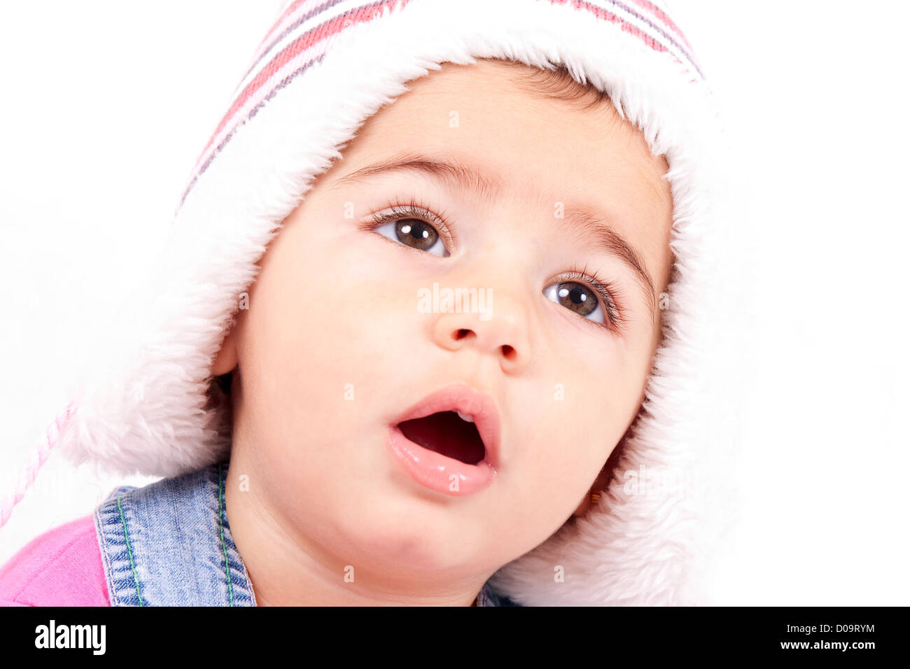 Baby with hat isolated on a white background Stock Photo - Alamy