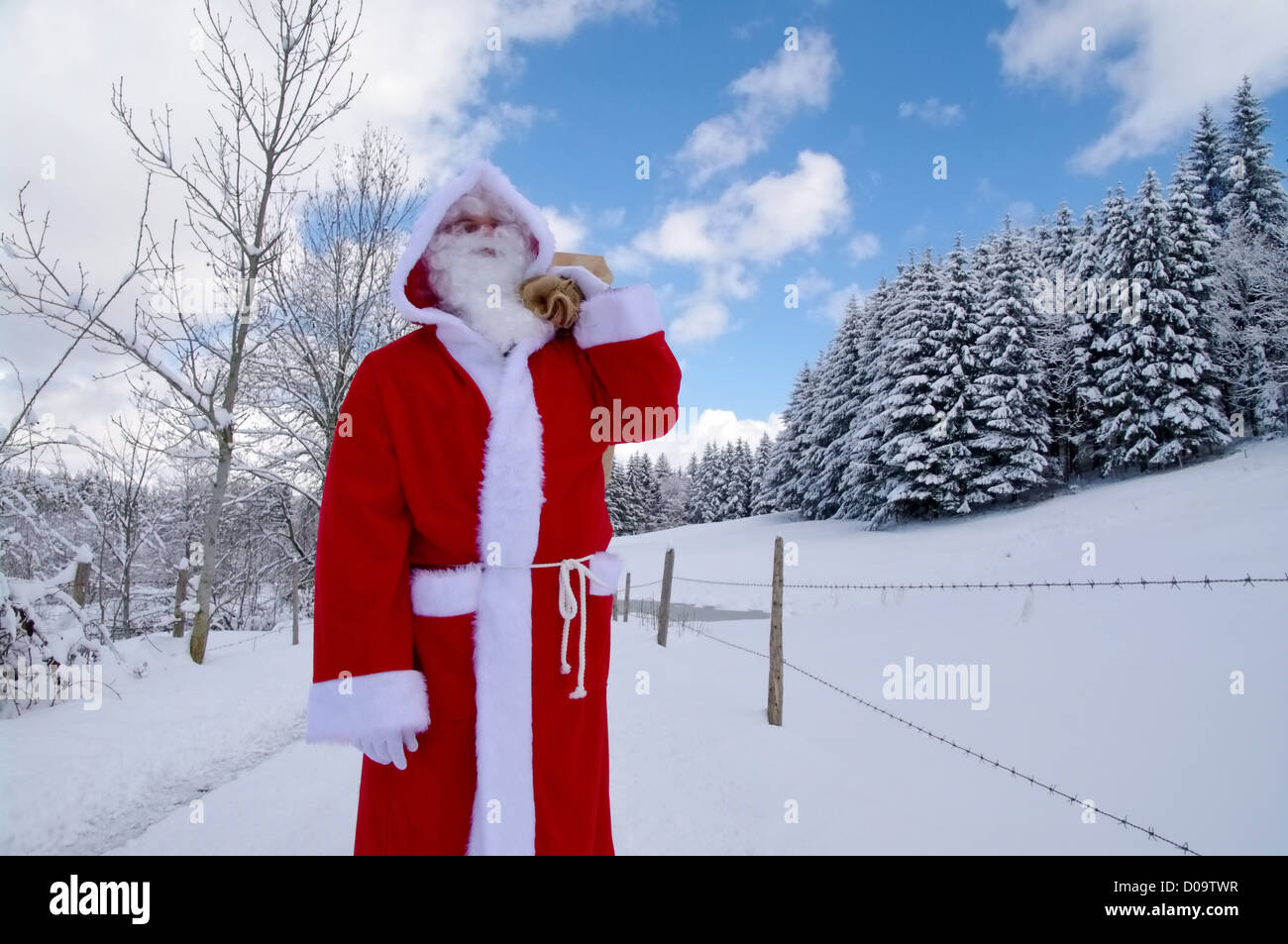 Santa Claus, Father Christmas in a beautiful winter landscape Stock ...