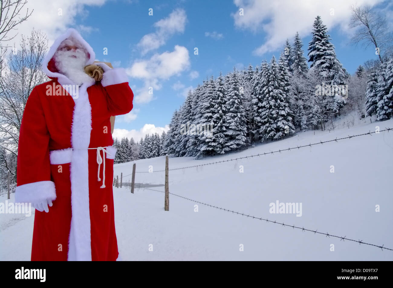 Santa Claus, Father Christmas in a beautiful winter landscape Stock ...