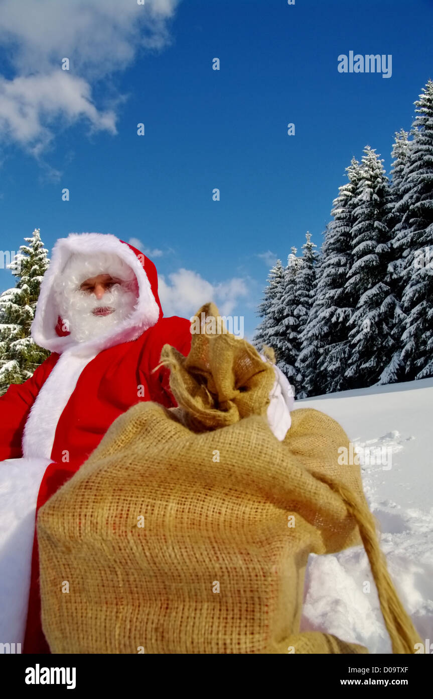 Santa Claus, Father Christmas in a beautiful winter landscape Stock ...